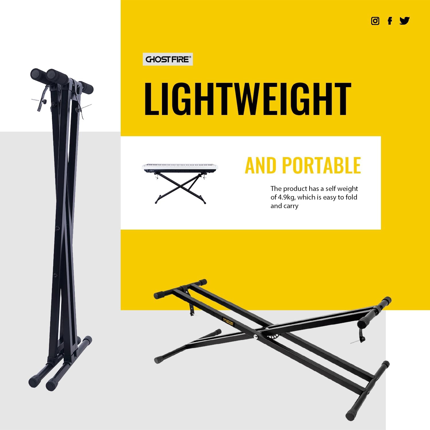 GHOSTFIRE Adjustable Hydraulic Keyboard and Piano Stand Heavy-Duty Dou ...