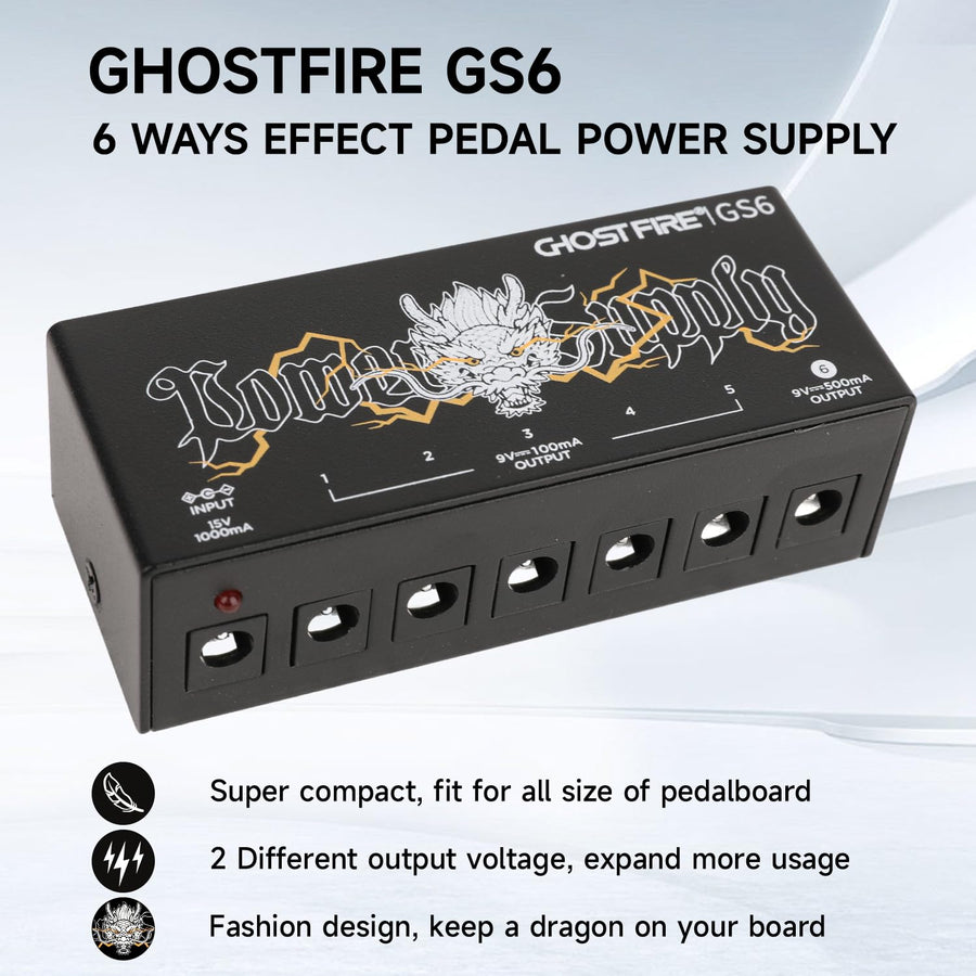GHOSTFIRE GS6 Guitar Pedal Power Supply 9V/1000mA High Current for 9V ...