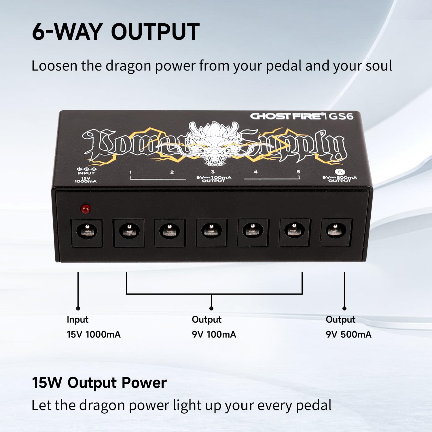 GHOSTFIRE GS6 Guitar Pedal Power Supply 9V/1000mA High Current for 9V ...